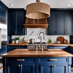 20 Unique Kitchen Styles: Navy Blue Cabinets with Wood Countertops Ideas